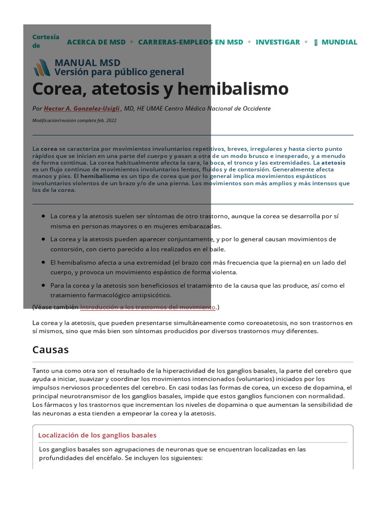 Corea, Atetosis y Hemibalismo - Enfermedades Cerebrales, Medulares y ...