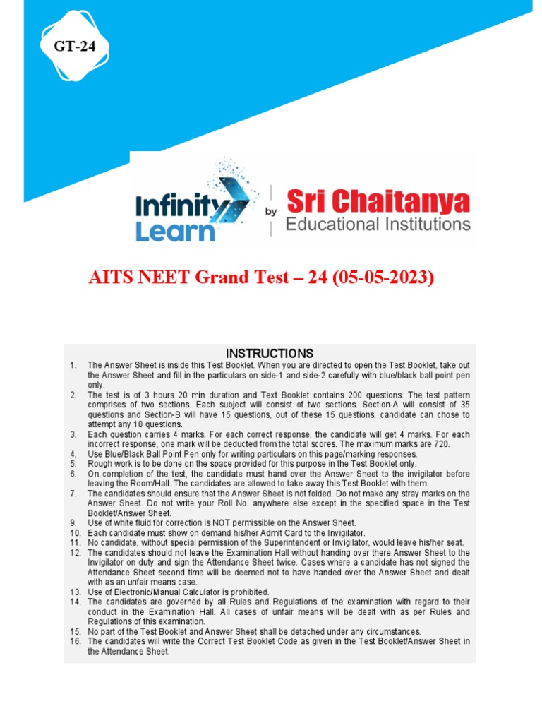 Aits Neet Grand Test - 24 Paper (05-05-2023) | PDF | Photoelectric ...