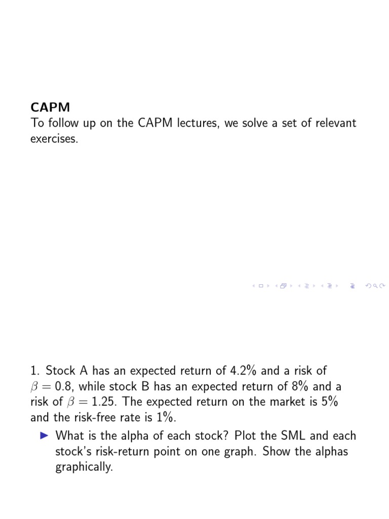 CAPM Recap Exercises 2023 Solution | PDF | Capital Asset Pricing Model | Beta (Finance)