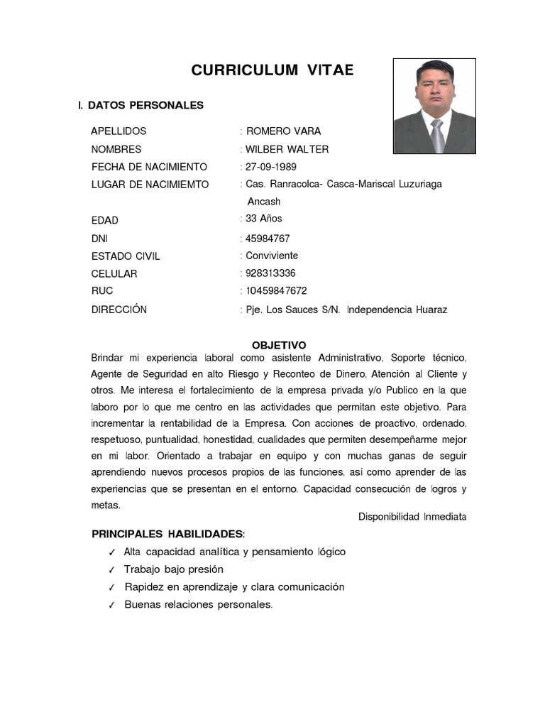 Cv. Wilber Romero Vara | PDF