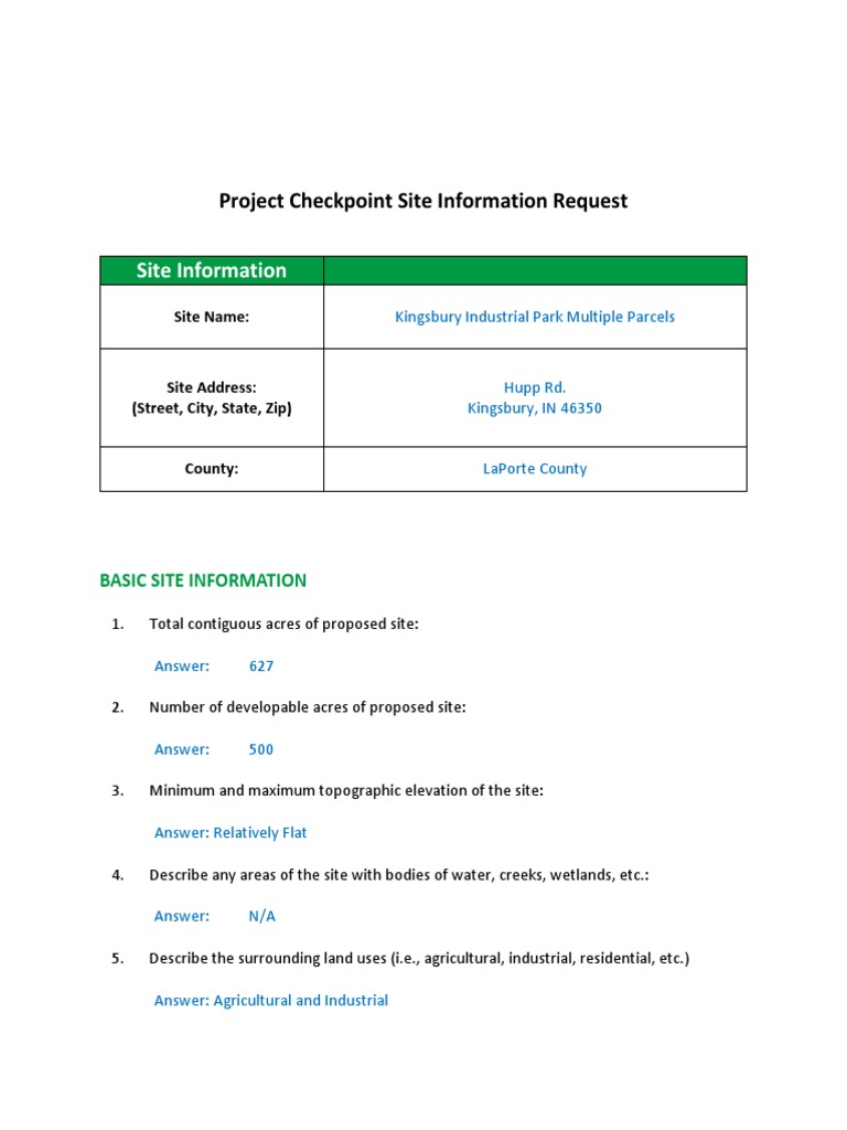 LaPorte County-KIP Multiple Parcels-Project Checkpoint Site Information ...