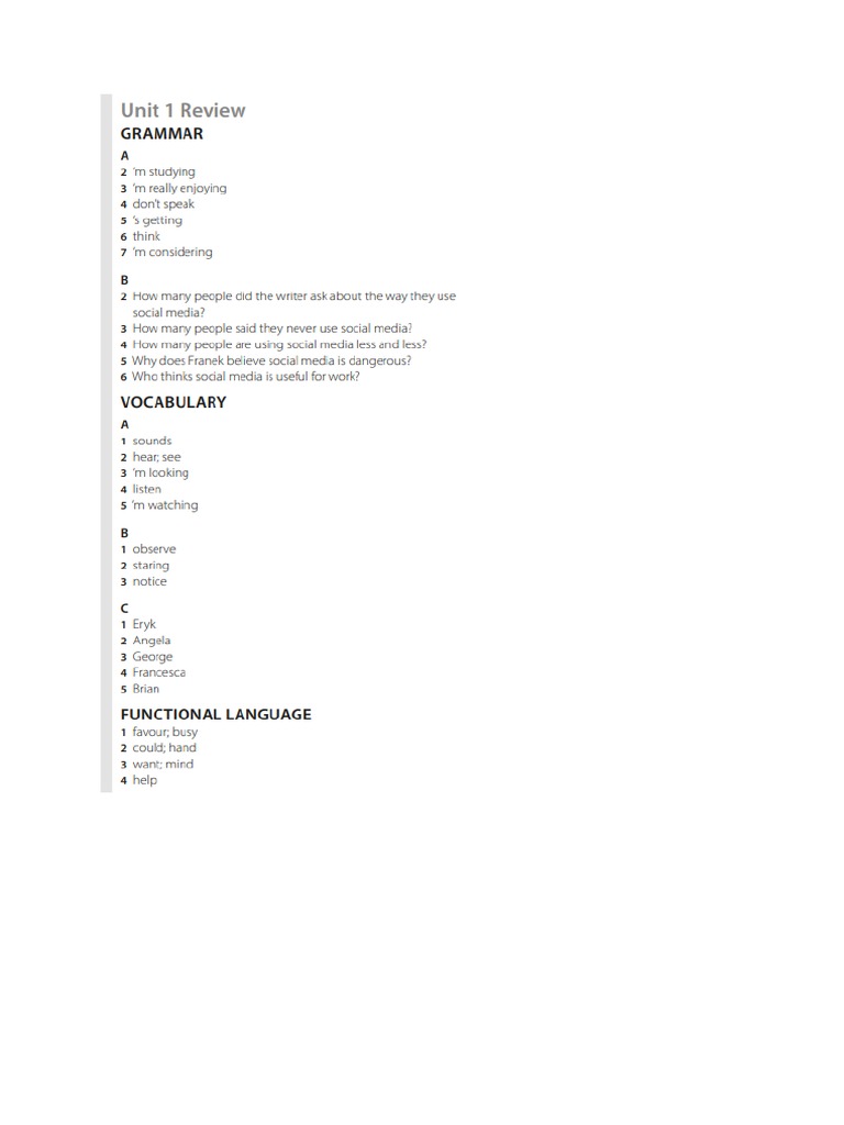 LH B1+ Unit Review KEY | PDF