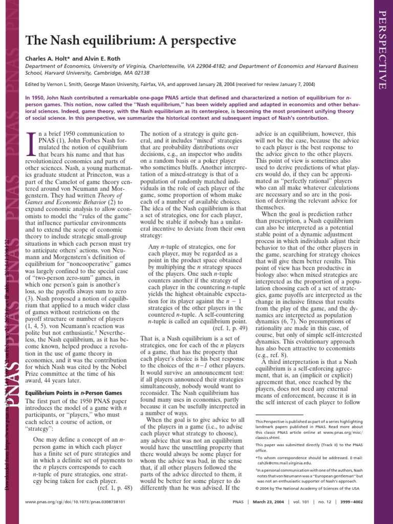 The Nash Equilibrium | PDF | Game Theory | Economics Of Uncertainty