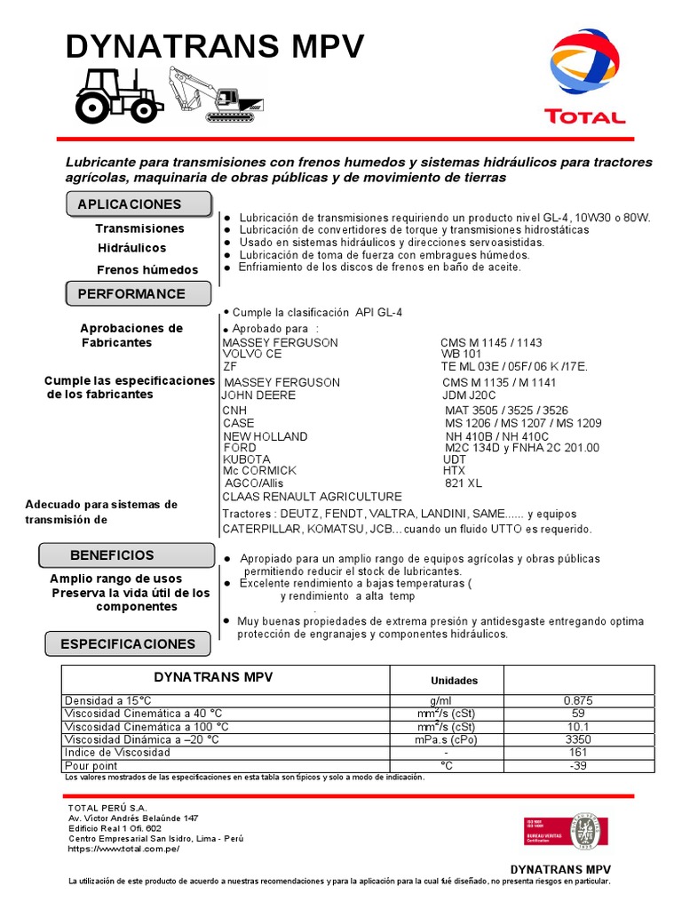 TOTAL DYNATRANS MPV 10W-30 | PDF