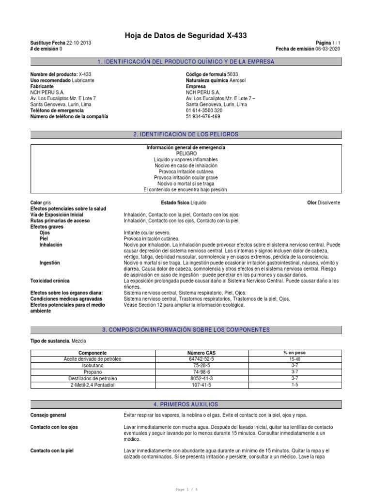 Msds X-433 | PDF | Química | Ciencias fisicas