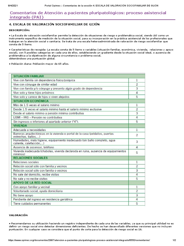 Escala Sociofamiliar Gijón: Evaluación 65+ | PDF