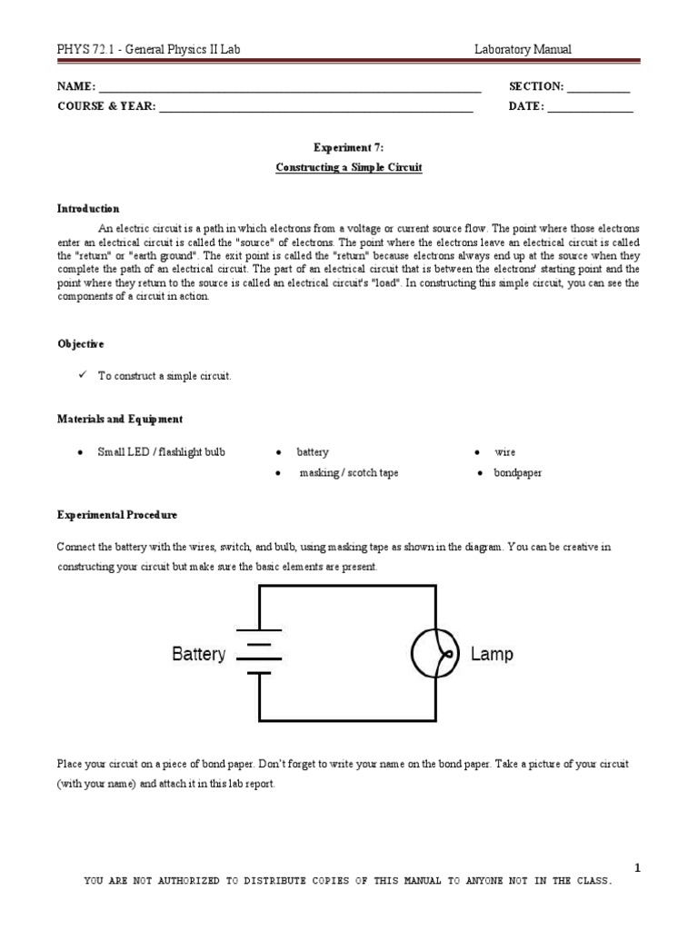 Experiment 07 Constructing A Simple Circuit | PDF | Electrical Network ...