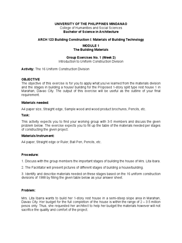 Group Exercises 1 (Week 2) - FG1S | PDF | Plumbing | Electrical Wiring