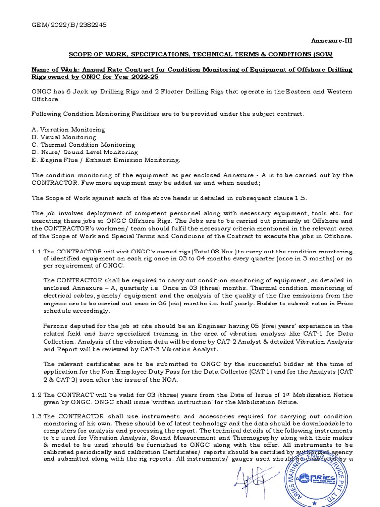 Compliance Documents in Respect of SOW Etc | PDF | Mechanical ...