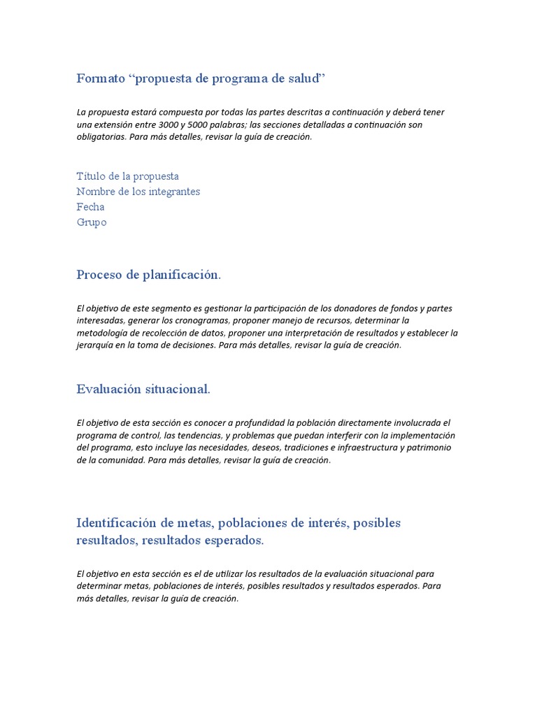 Formato Propuesta Programa de Salud | PDF | Evaluación | Planificación