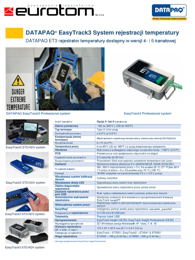 Datapaq Easytrack3 System Rejestracji Temperatury | PDF