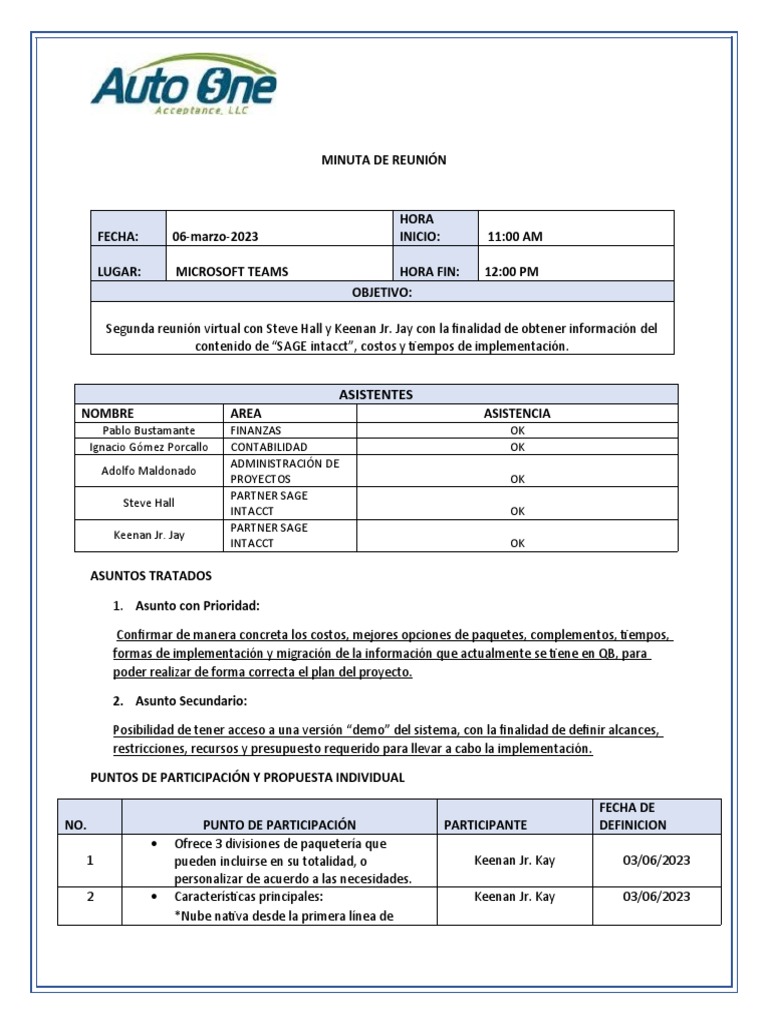 Minuta de Reunión 03062023 | PDF