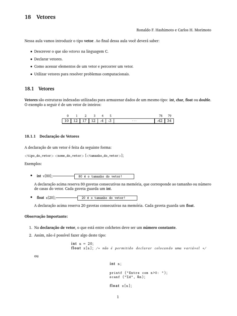 18 Vetor | PDF | C (linguagem de programação) | Espaço vetorial