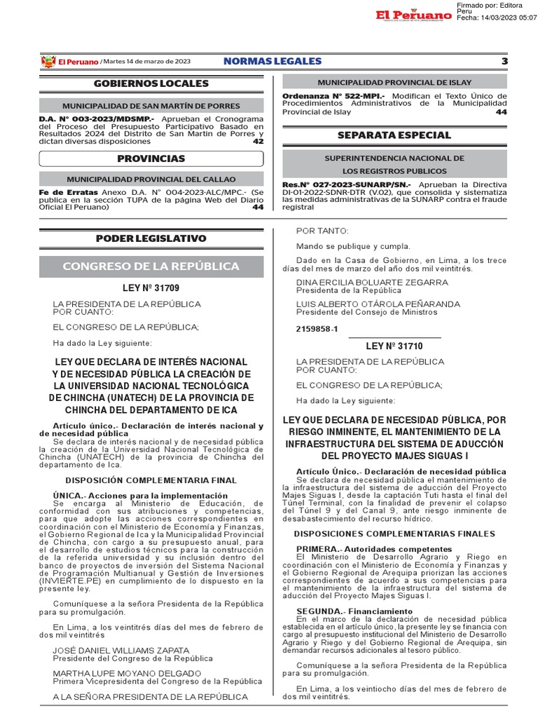 Congreso de La República: Normas Legales | PDF | Perú