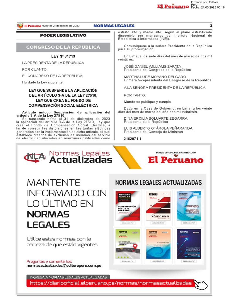 Congreso de La República: Normas Legales | PDF