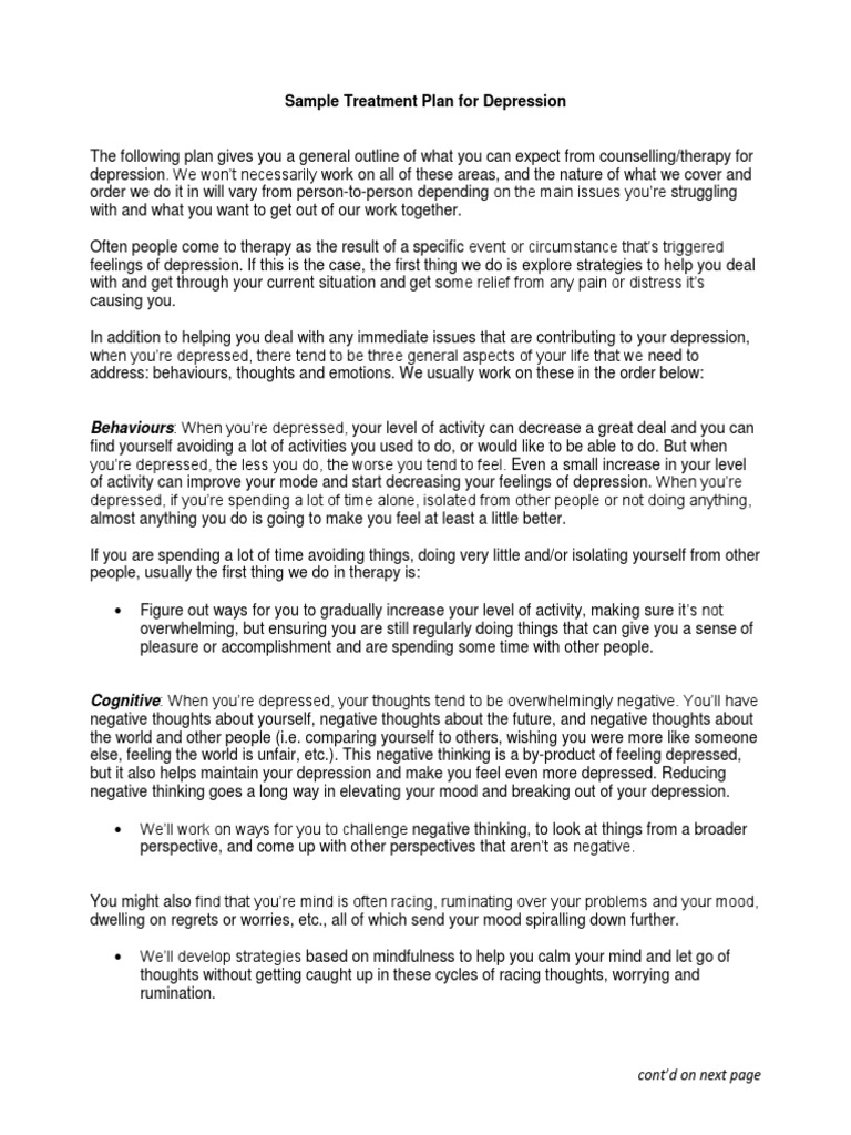 Treatment Plan For Depression | PDF | Self-Improvement