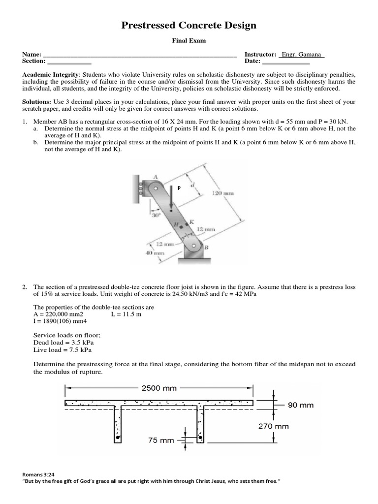 Prestressed Conc_Final Exam | PDF | Prestressed Concrete | Structural Engineering