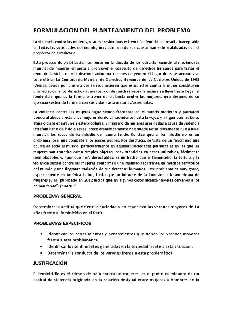 Formulacion Del Planteamiento Del Problema | PDF | La violencia contra ...