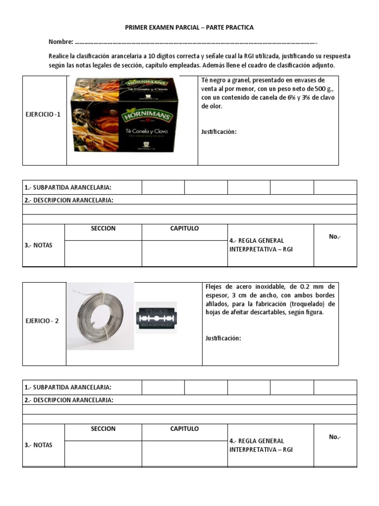 Primer Examen Parcial Parte Practica (Comercio Exterior - Upea) Virtual | PDF