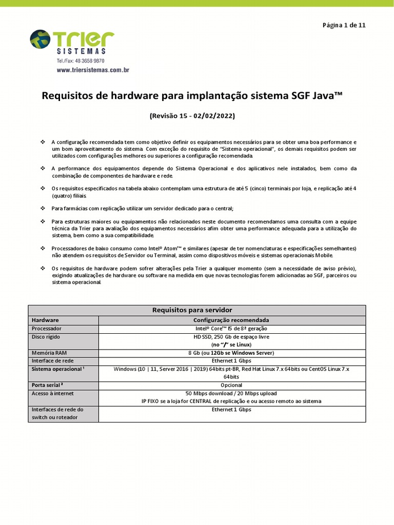 Requisitos de Hardware Sistema Java | PDF | Sistema operacional | Rede ...
