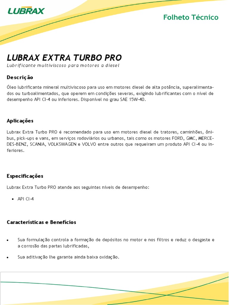 Lubrificante Diesel SAE 15W-40 API CI-4 | PDF | Óleo de motor