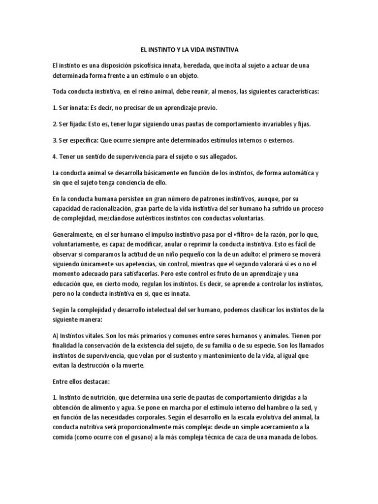 El Instinto y La Vida Instintiva | PDF