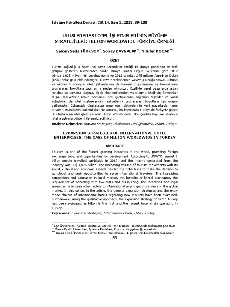 Uluslararasi Otel - Letmeler - N - N B - y - Me Stratej - Ler - Hilton Worldwide T - RK - Ye ...