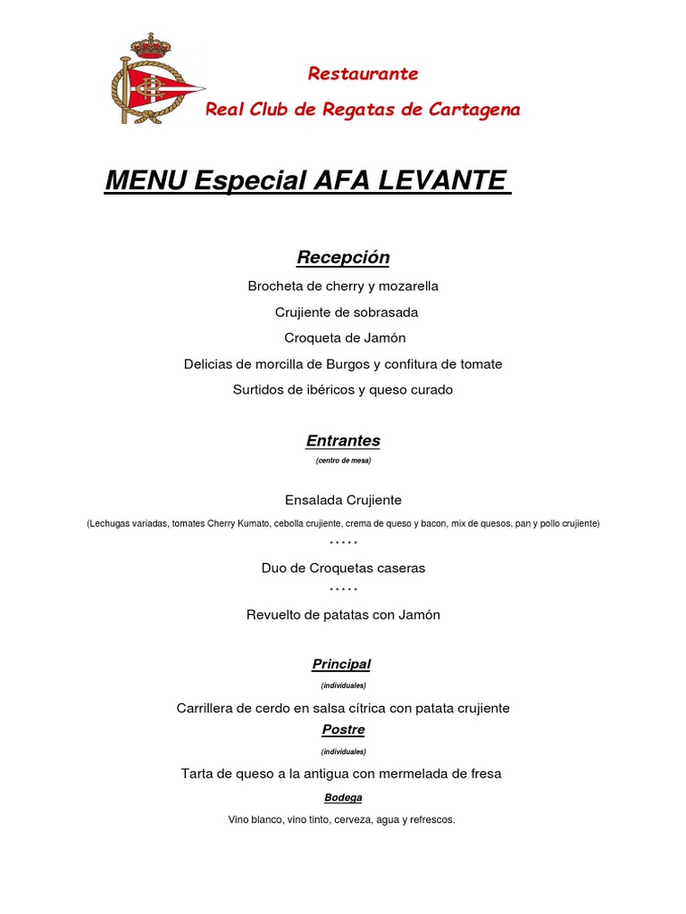 Menú Especial AFA Levante 2023 | PDF
