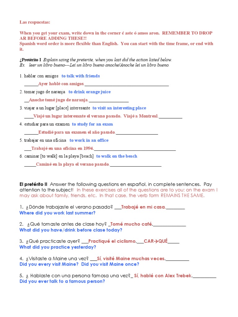 Spanish Preterite Practice Exercises | PDF | Languages | Language Arts ...