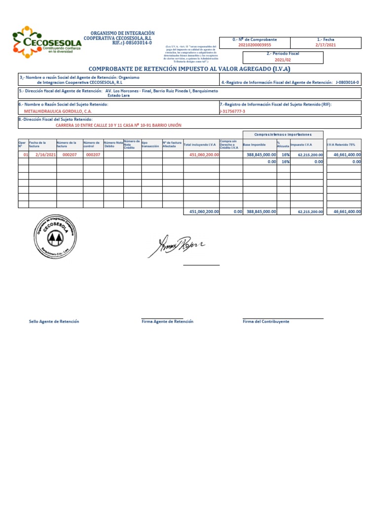 Formato de Retención Impuesto Sobre El Valor Añadido | Descargar gratis ...