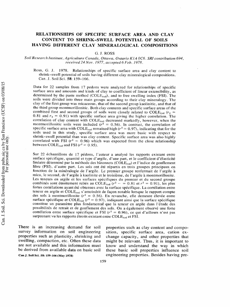 Relationships of Specific Surface Area and Clay Content To Shrink-Swell ...