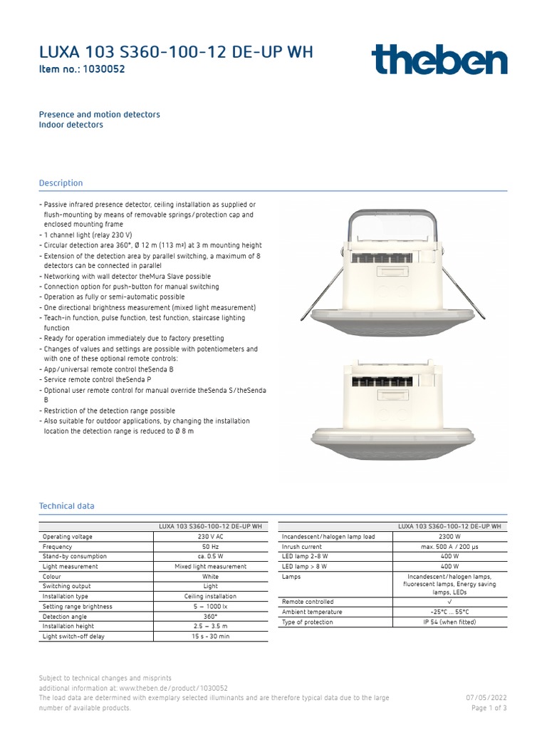 O40105v78 LUXA 103 S360-100-12 DE-UP WH - Data Sheet | PDF ...