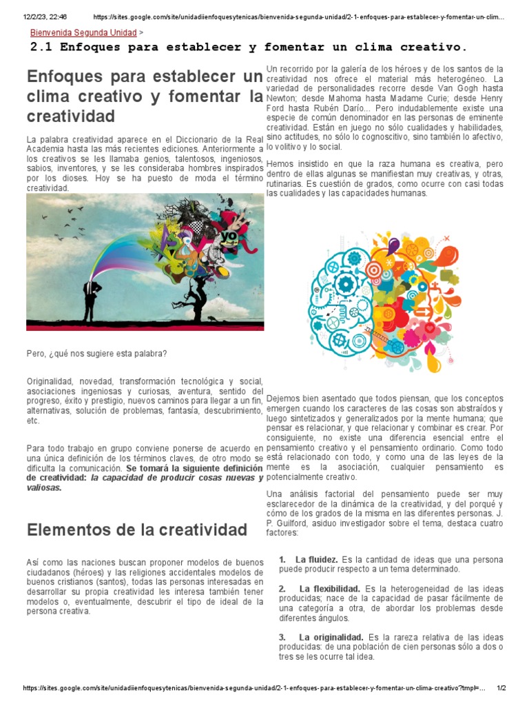 2 1 Enfoques para Establecer y Fomentar Un Clima Creativo | PDF | Creatividad | Pensamiento