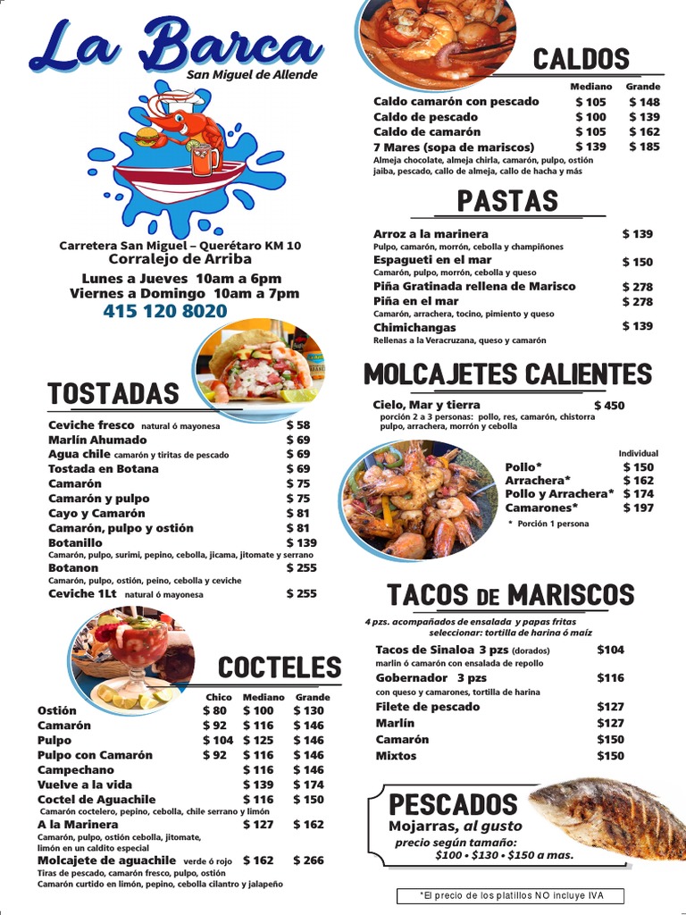 Menu LA BARCA | PDF | Alimentos | Cocina