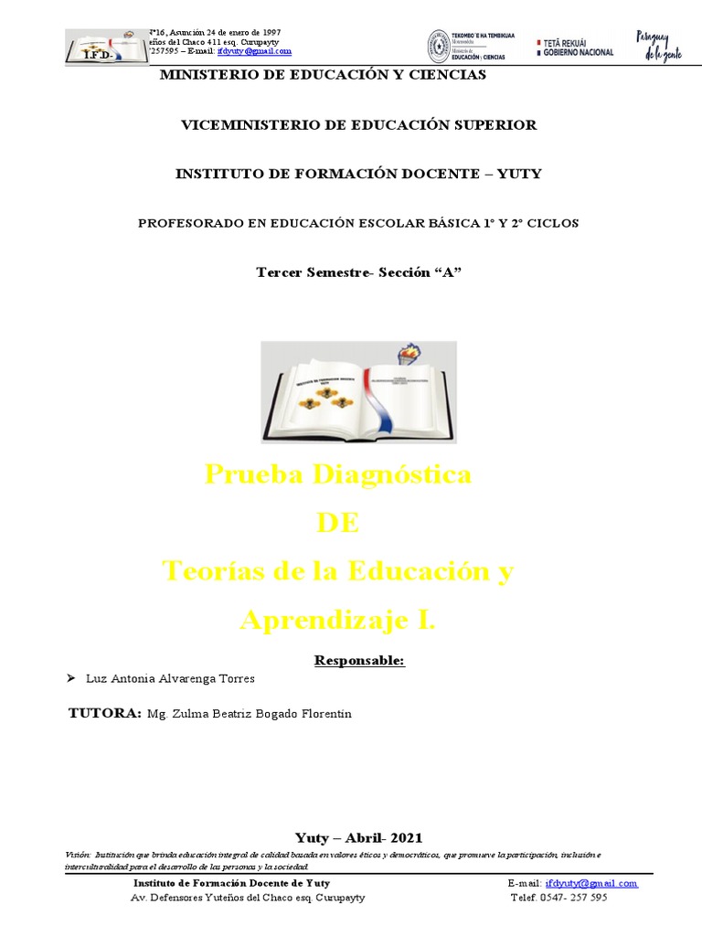 A.Evaluación Diagnóstica de Teorías de la Educación y Aprendizaje I ...