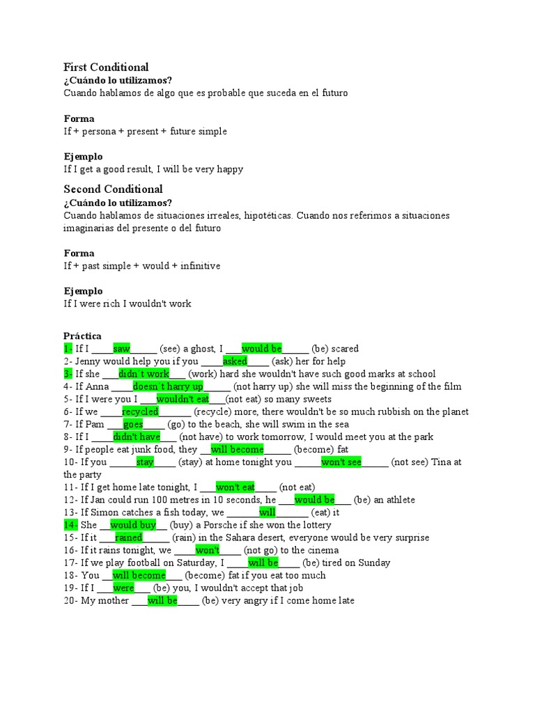 First y Second Conditionals Teoría y Ejercicios | PDF