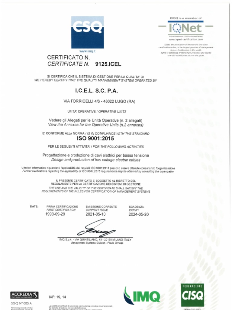 Certificato - Iso 9001 Icel 2024 | PDF