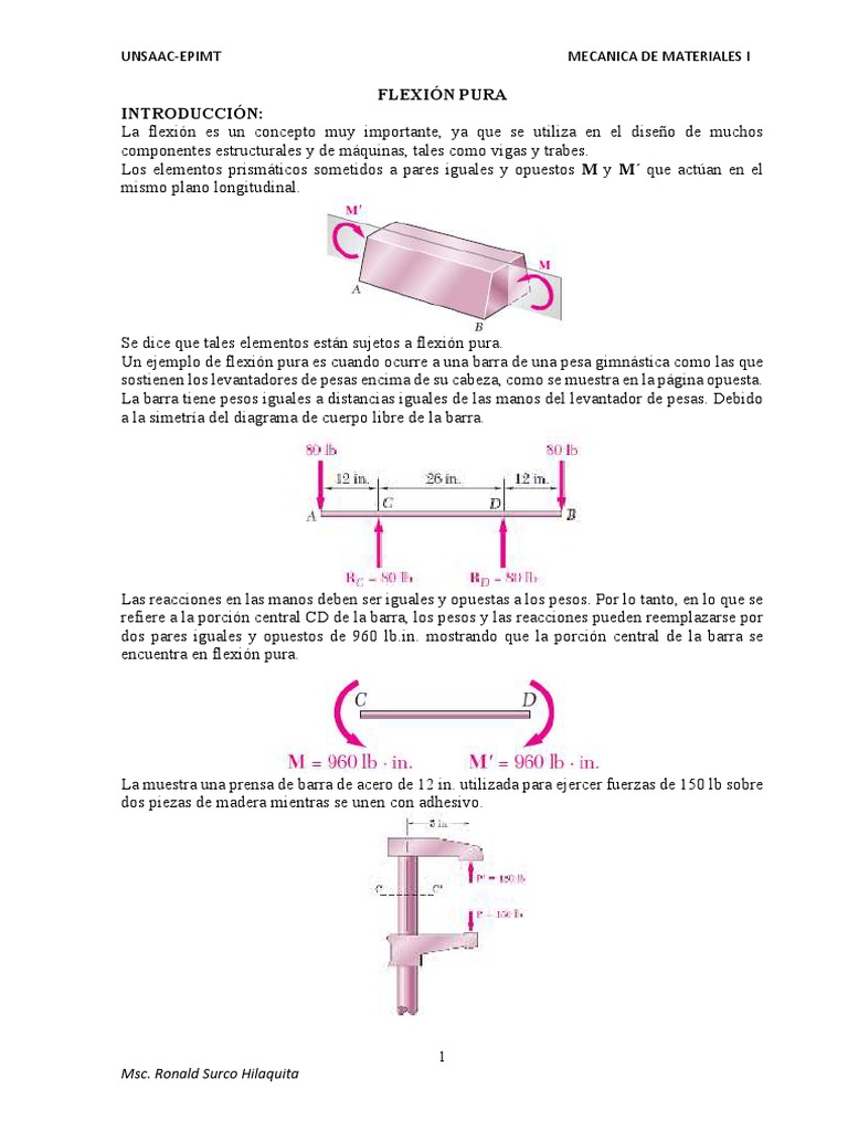 UNSA-EPIMT Flexion Pura | PDF | Viga (Estructura) | Doblar