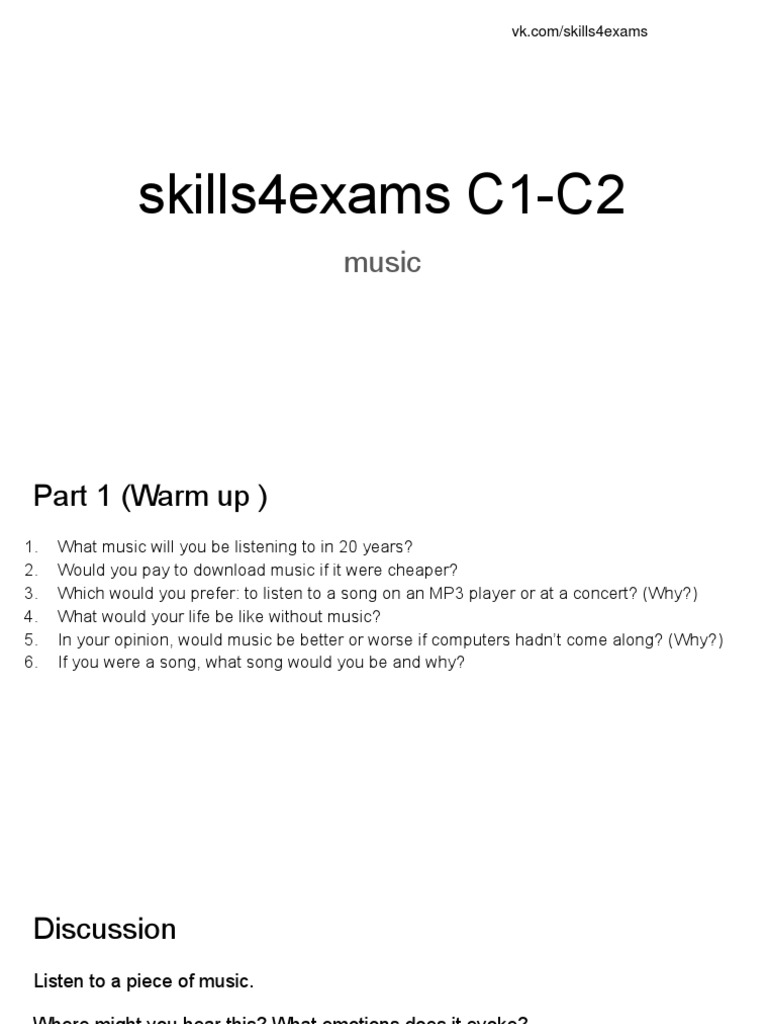 Skills4exams C1-C2 Week 1 2021 Music | PDF | Games & Activities