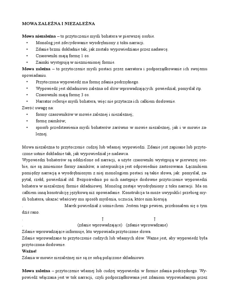Mowa Zależna I Niezależna | PDF