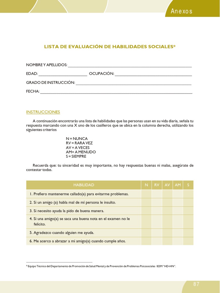 Lista de Evaluación de Habilidades Sociales | PDF