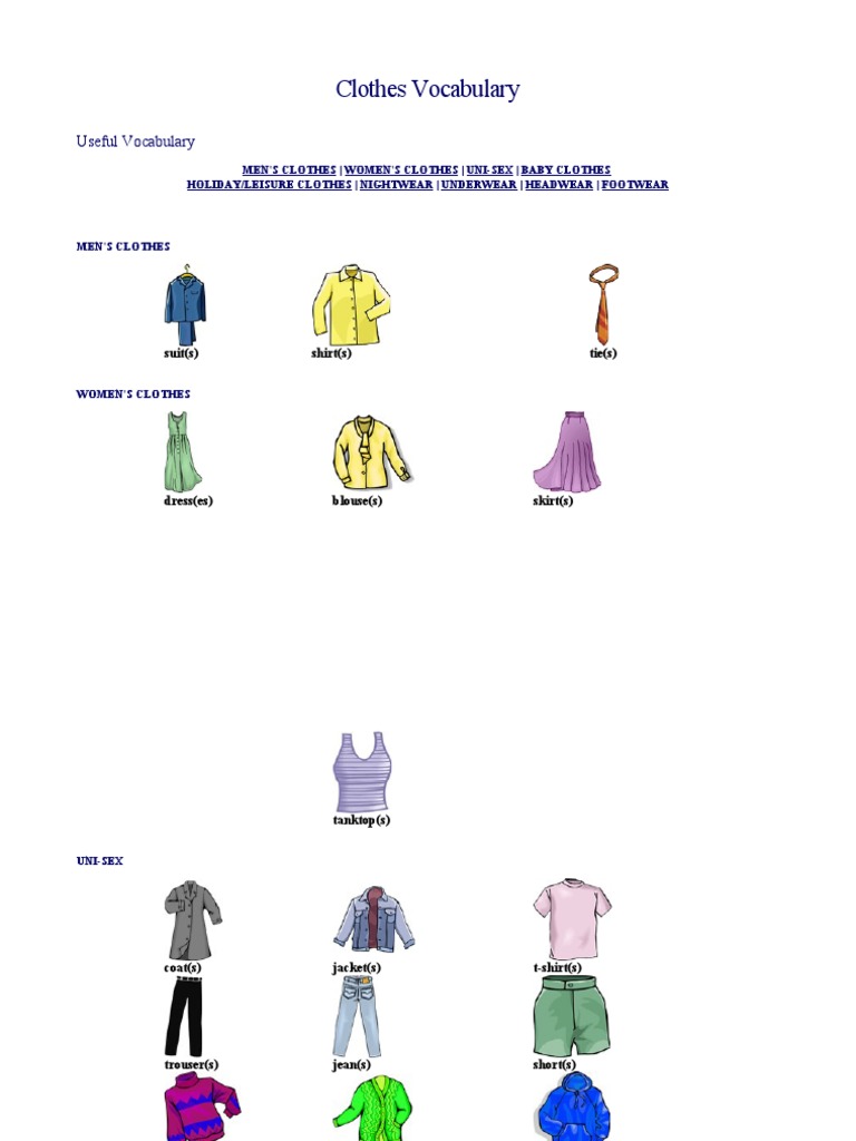 Clothes Vocabulary | PDF | Sweater | Clothing