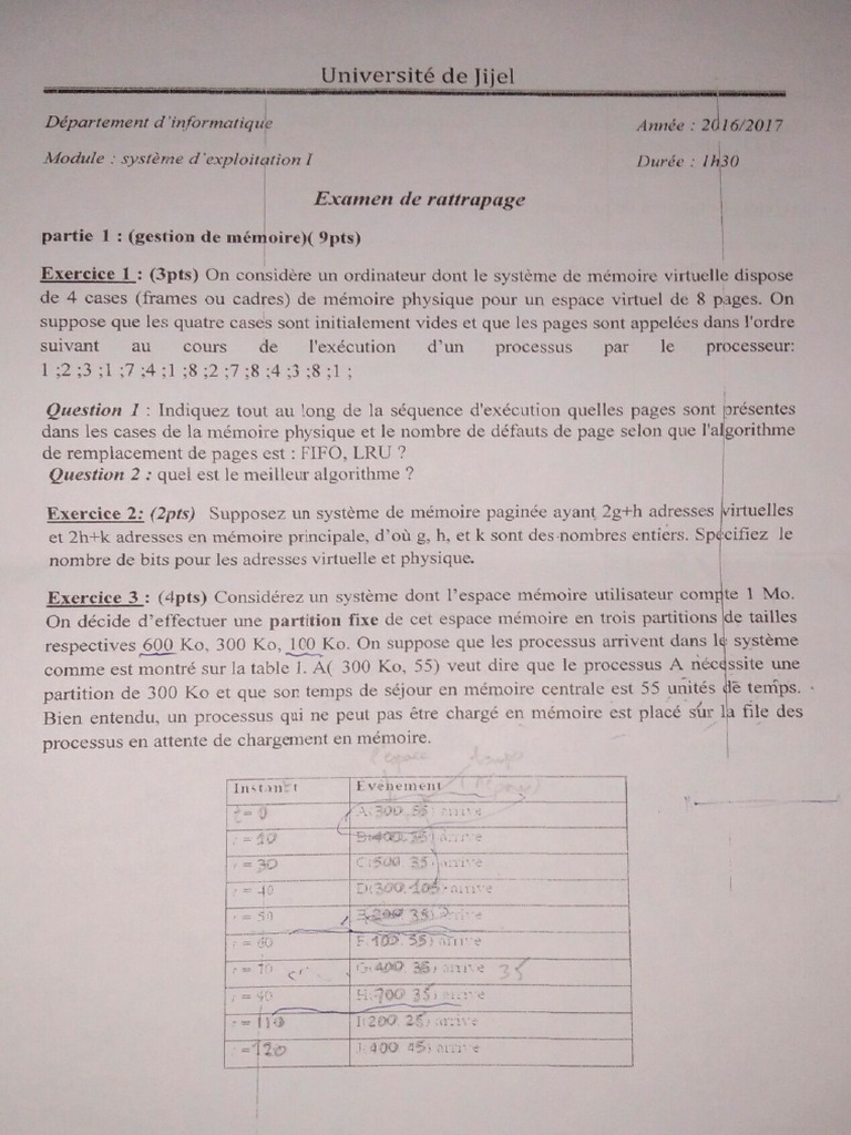 Examen de Rattrapage Module SE1 Univ Jijel Promo 2016-2017 | PDF