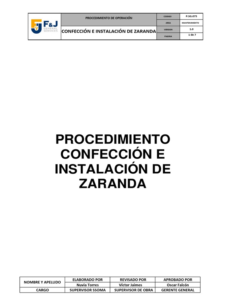 Procedimiento Instalación de Zaranda | Descargar gratis PDF | Soldadura | Construcción