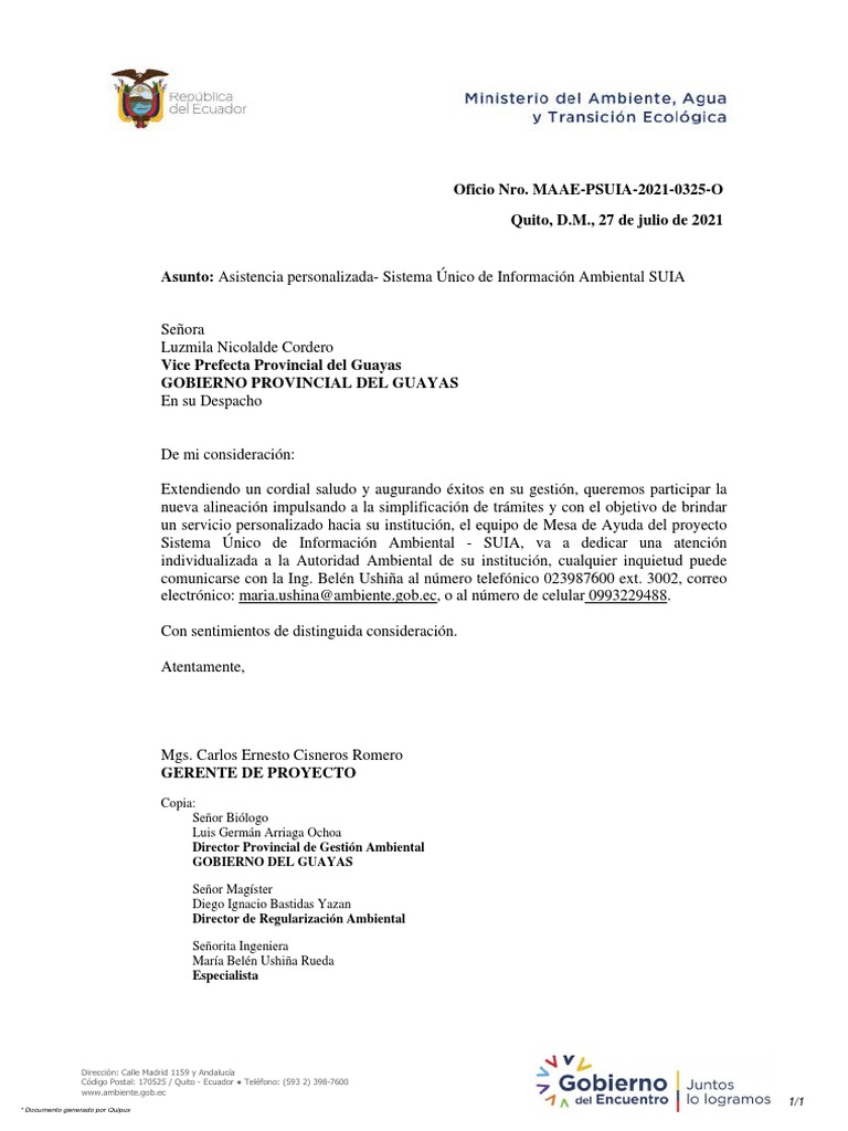 Oficio No. Maae-Psuia-2021-0325-O - Asistencia Mesa de Ayuda | PDF