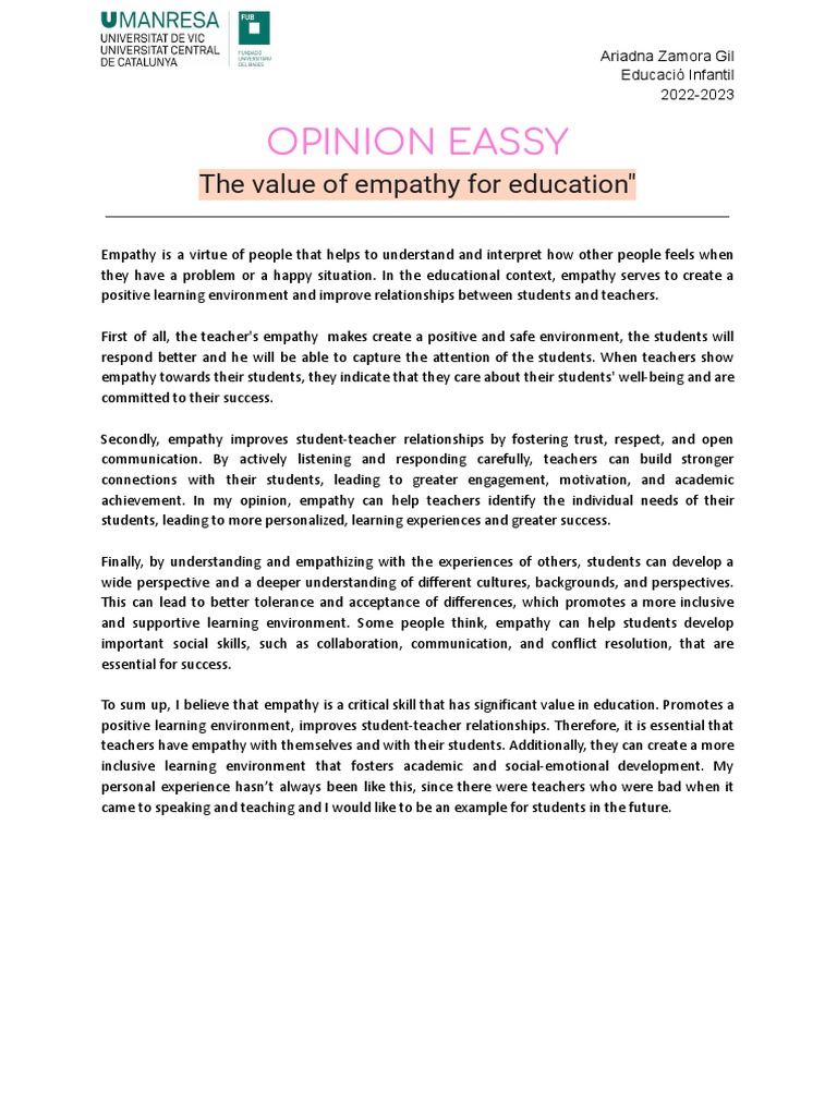 Opinion Eassy Pdf Empathy Teachers