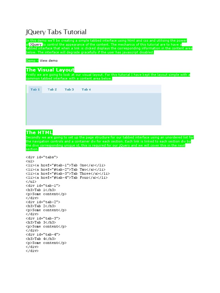 Jquery Tabs Tutorial: The Visual Layout | PDF