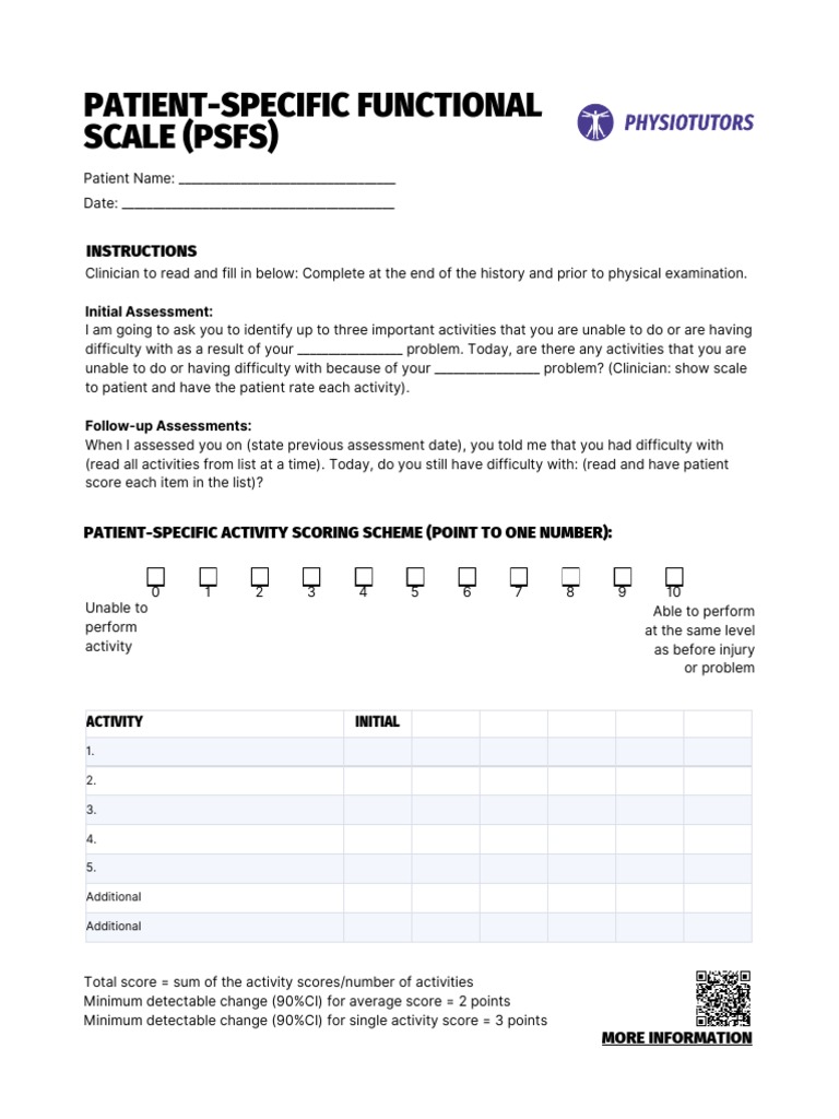 Patient Specific Functional Scale PSFS | PDF | Diseases And Disorders | Clinical Medicine