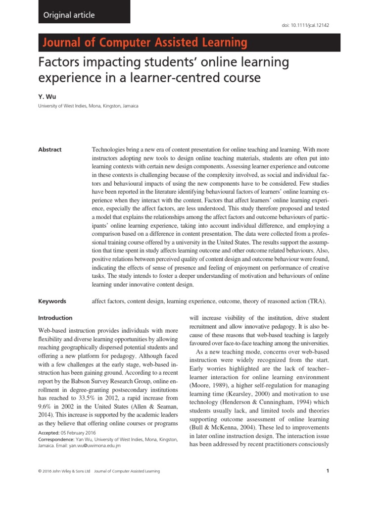 Factors Impacting Students' Online Learning Experience in A Learner ...