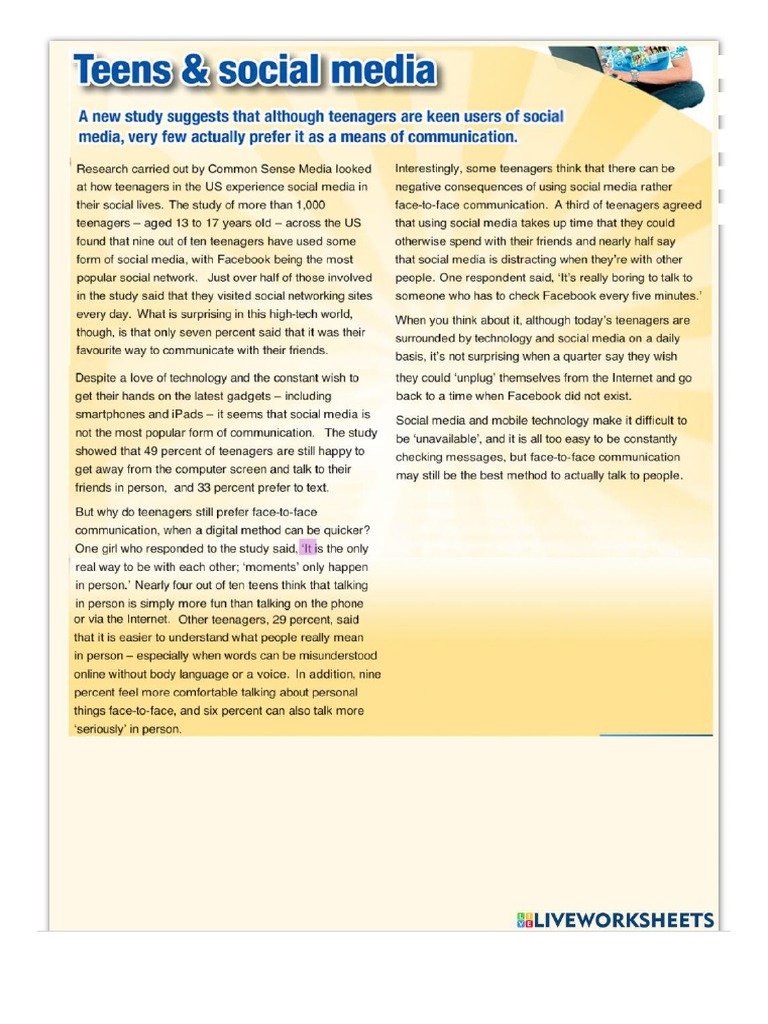 Teens and Social Media Worksheet | PDF